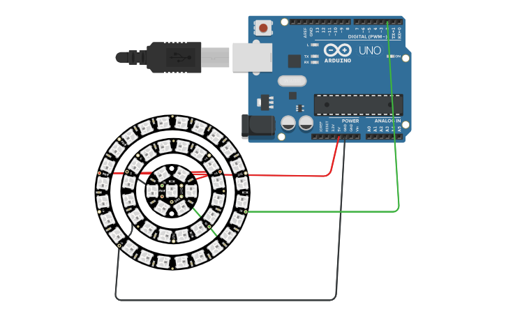 Circuit design 24,16,7 NEOPIXELS - Tinkercad