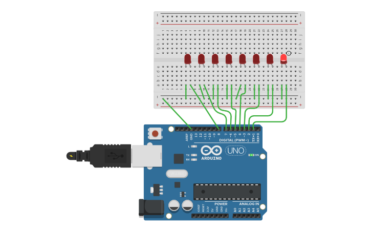 Circuit design Running led - Tinkercad