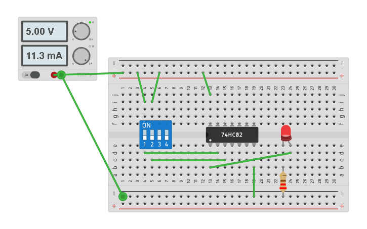 Circuit design COMPUERTA NOR 7402 - Tinkercad