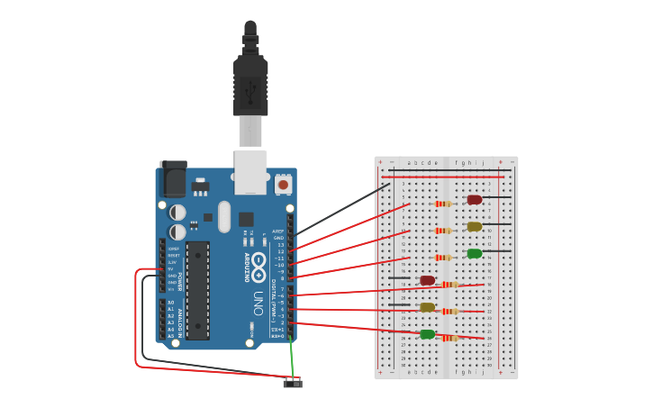 Circuit design Traffic Light with Switch - Tinkercad