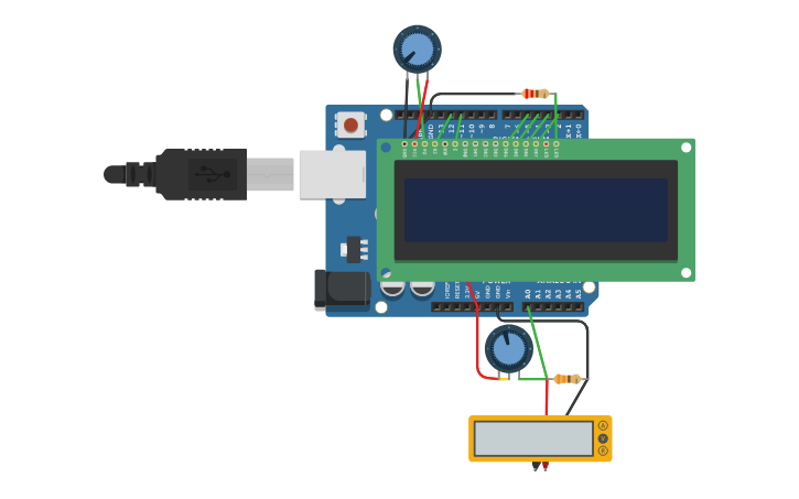 Circuit design Spannung, Strom und Leistung | Tinkercad