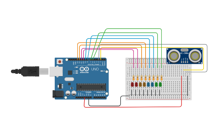 Circuit design Sensor de nivel 8 leds - Atividade Proposta | Tinkercad