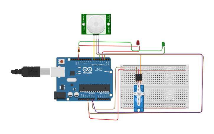 Circuit design Copy of Arduino 7 micro servo LED | Tinkercad