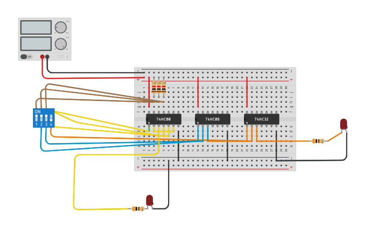 Circuit design Circuito Logico combinatorio Rossi Davide - Tinkercad Circuit design Circuito Logico combinatorio Rossi Davide - Tinkercad