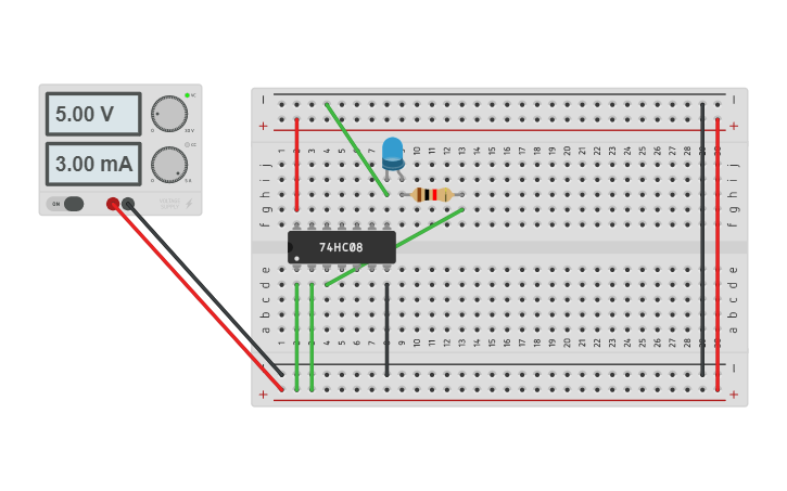 Circuit design AND Gate (Test) with Power Supply - Tinkercad