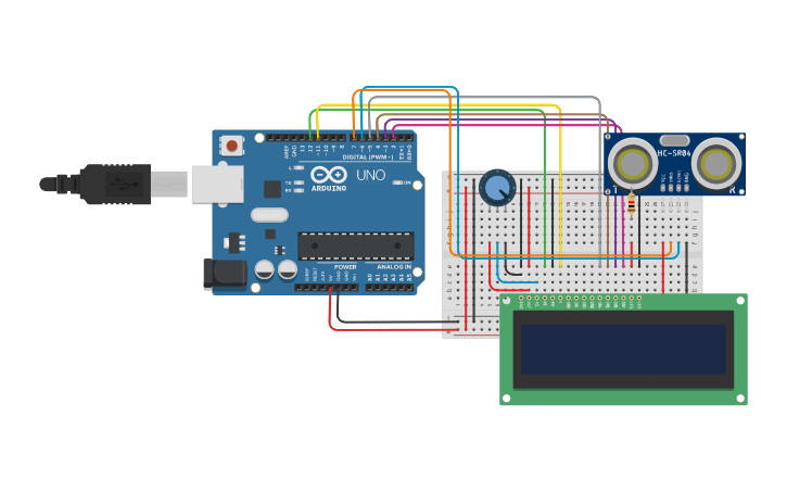 Circuit design sensor ping dan potentiometer | Tinkercad