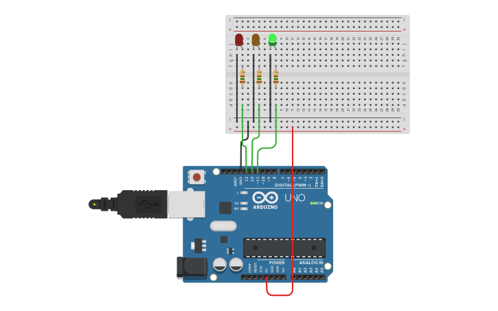Circuit design Klasicky semafor - Tinkercad
