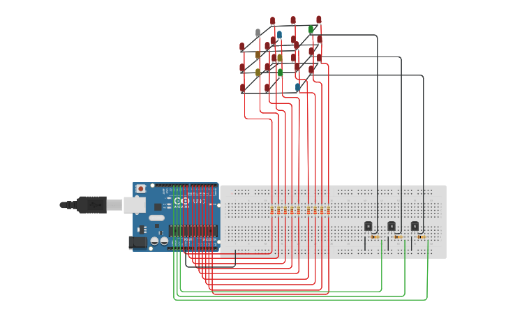Circuit design Cubo ledS 3x3 intermitente | Tinkercad