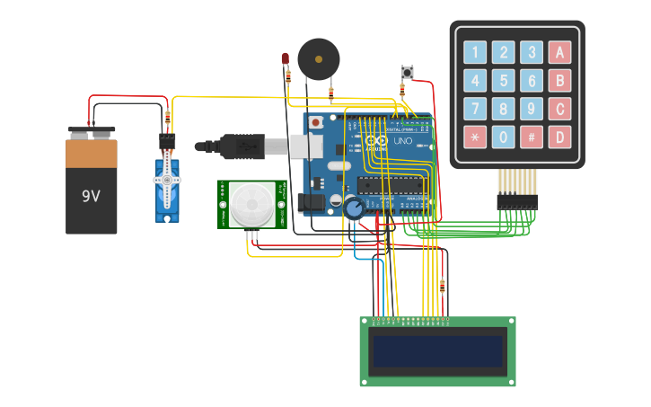 Circuit design Alarm with smoke detection - Tinkercad