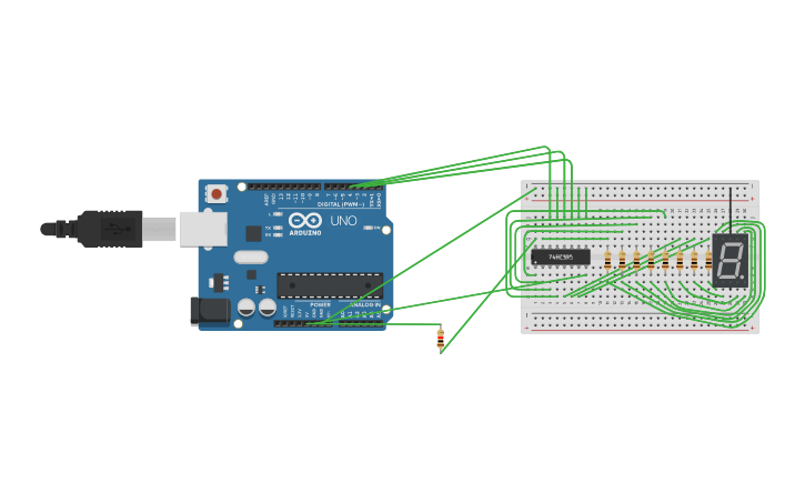 Circuit design Copy of 2 x 74HC595 Shift Register - Tinkercad
