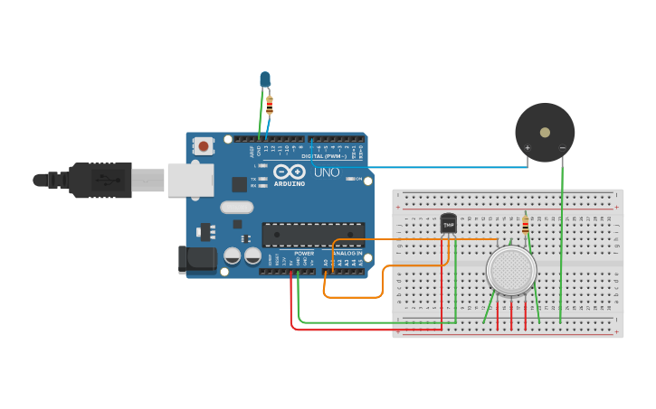 Circuit design FIRE ALARM SYSTEM PROJECT - Tinkercad