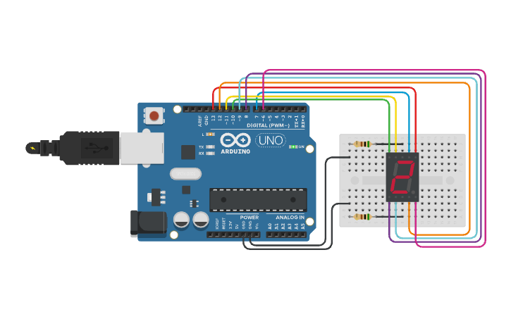 Circuit design 7 Segment Display 0-9 - Tinkercad