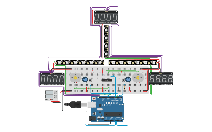 Circuit design button press+lights2 - Tinkercad