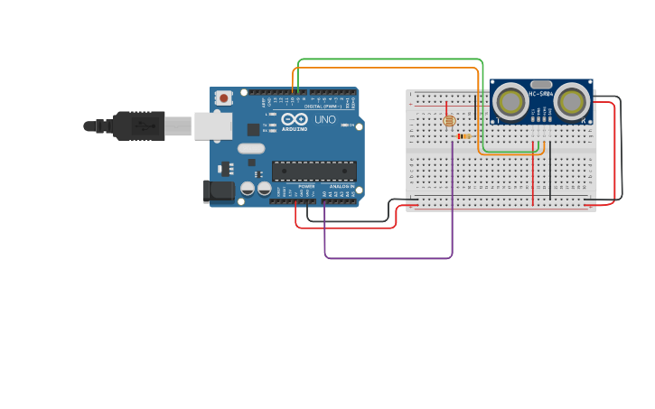Circuit design Ejemplo Sensor Ultrasonico - Tinkercad Circuit design Ejemplo Sensor Ultrasonico - Tinkercad