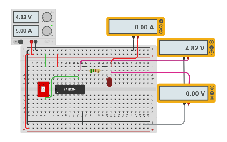 Circuit design porta-lógica-NOT(falta calcular as Resistência) | Tinkercad