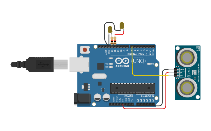 Circuit design Connecting arduino uno to ultrasonic sensor - Tinkercad
