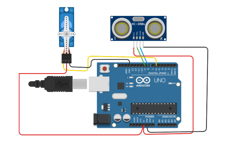 Circuit design ულტრასონიკი სერვო - Tinkercad