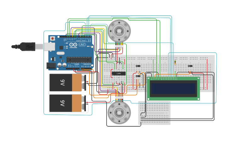 Circuit design Two White DC Motors with Encoders - Tinkercad