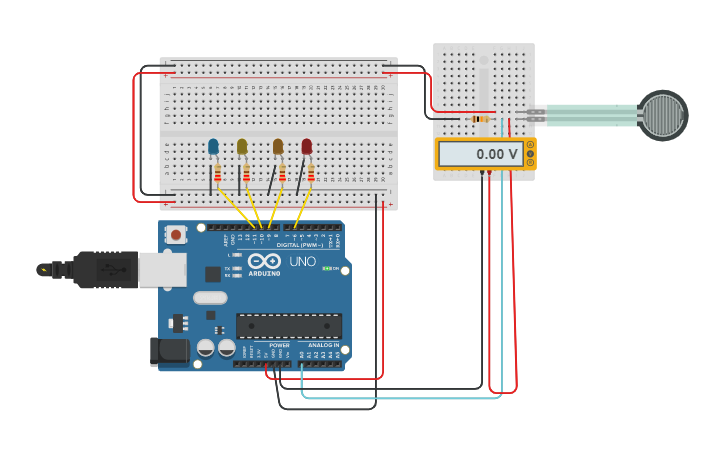 Force Sensor With Arduino In Tinkercad Simulation Of