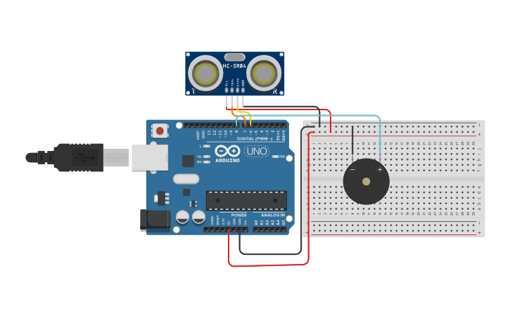 Circuit design Sensor ultrasonico-frencia - Tinkercad
