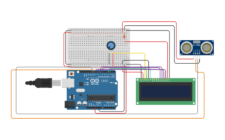 Circuit Design Modul De Afisaj Distanta Cu Senzor Ultrasonic Si Lcd1602 Tinkercad