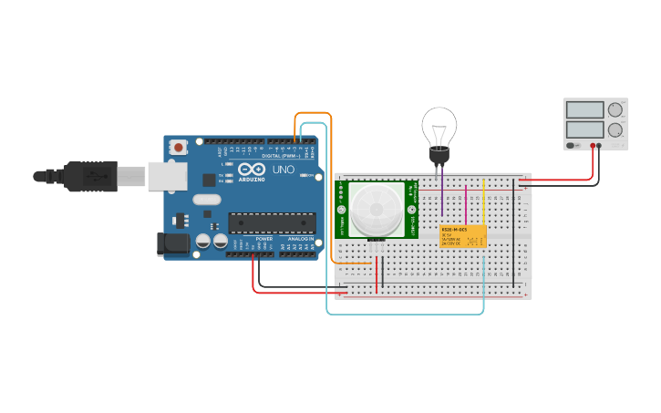 Circuit design Light bulb with PIR sensor - Tinkercad