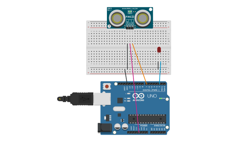 Circuit design Ultrasonic Distance Sensor 63703078 - Tinkercad