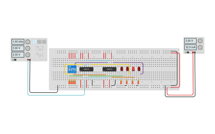 Circuit design PARALLEL IN AND PARALLEL OUT - Tinkercad