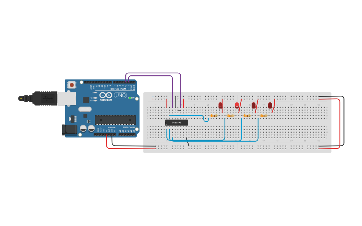 Circuit design LED Shift Register - Tinkercad