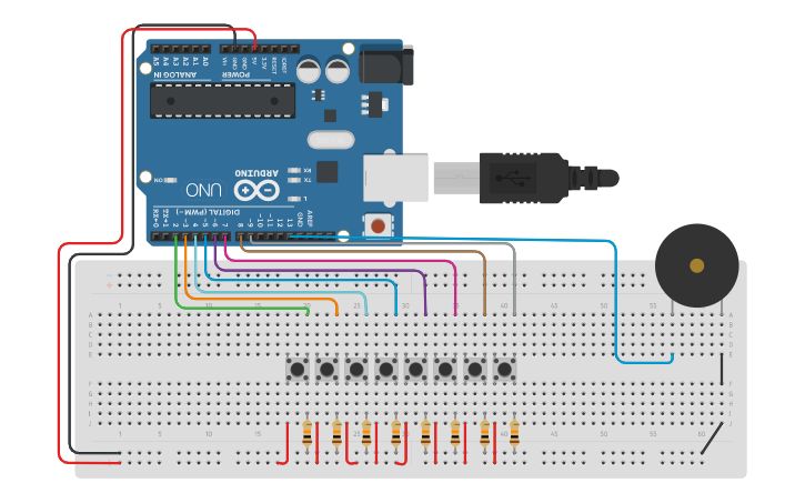 Circuit design Copy of Arduino Piano | Tinkercad