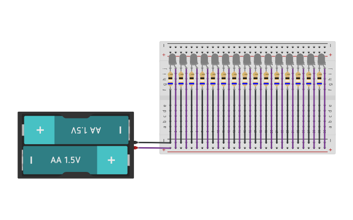 Circuit design Circuito paralelo 15 leds | Tinkercad