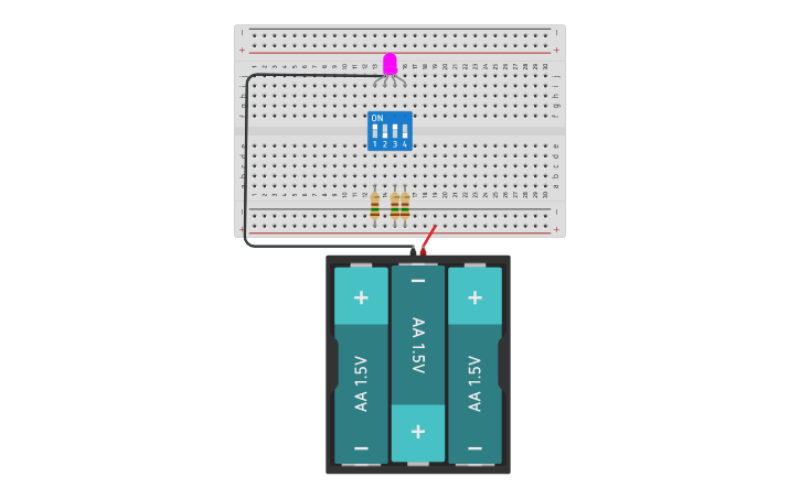 Circuit design Circuito 6: LED RGB + Interruptor (Sin Arduino) | Tinkercad