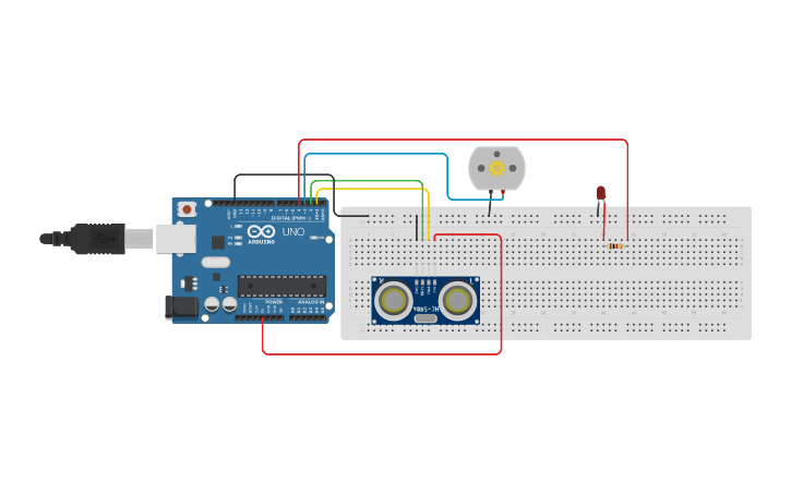 Circuit design Arduino Simulacion sensor de distancia LED Yenifer Gutiérrez - Tinkercad