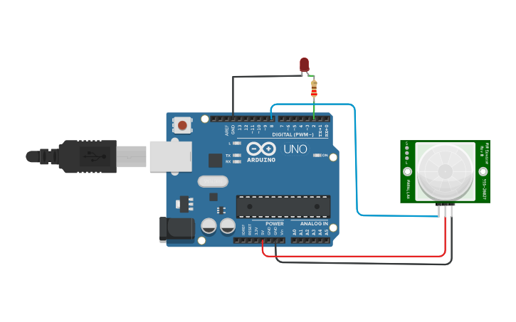 Circuit design Capteur PIR arduino à compléter - Tinkercad