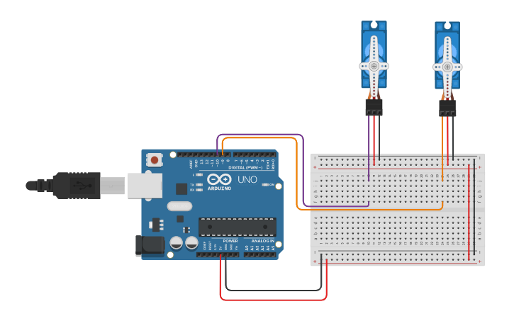 Circuit design Arduino e due servomotori | Tinkercad