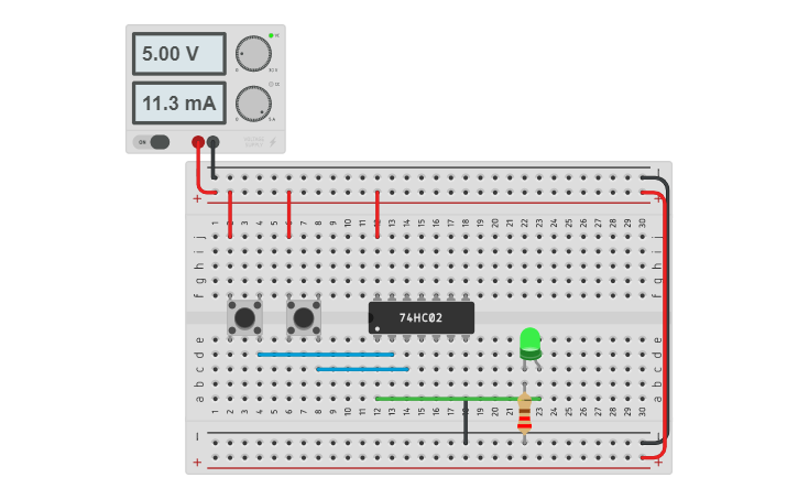 Circuit design NOR 7402 - Tinkercad