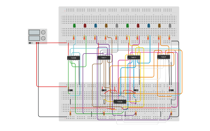 Circuit design CODEC: BCD para 9876543210 - Tinkercad