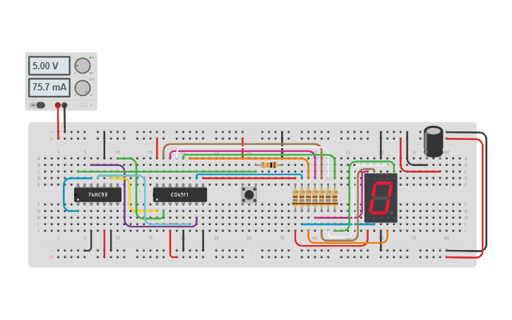 Circuit design Contatore decimale con 7493+4511 | Tinkercad
