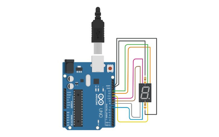 Circuit design RCG Arduino 7 Segmentos | Tinkercad