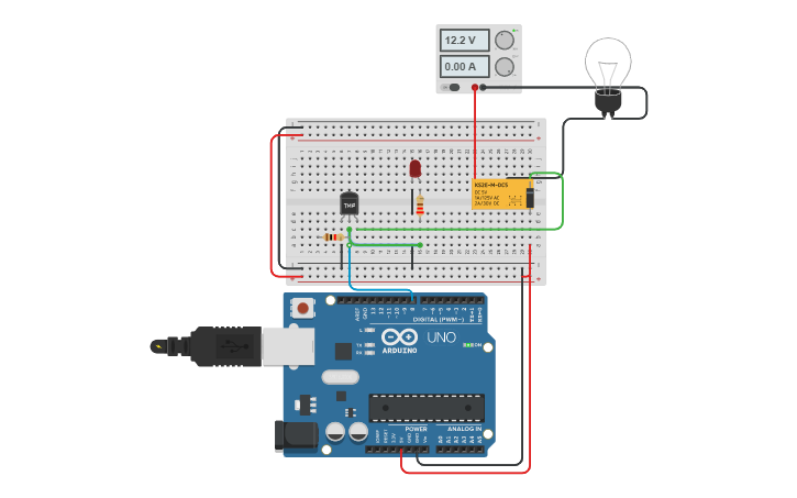 Circuit design lampada relè | Tinkercad