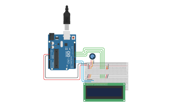 Circuit design Project_17_LCD_Potensio | Tinkercad