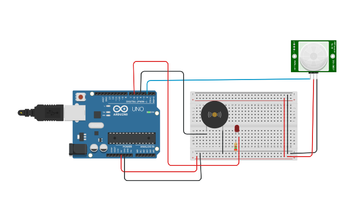 Circuit design Sensor Pir y buzzer - Tinkercad