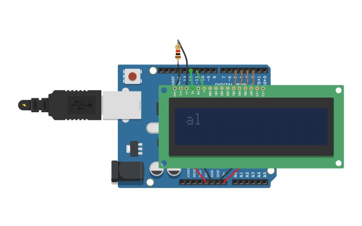 Circuit design Scrolling text display on lCD - Tinkercad