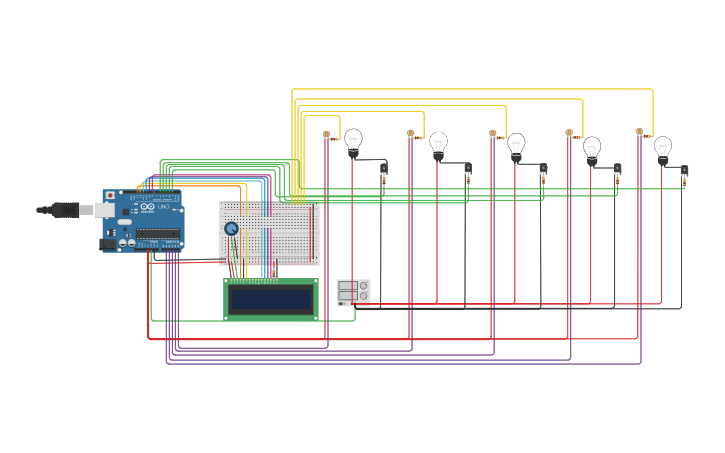Circuit design smart street light with 5 bulbs - Tinkercad