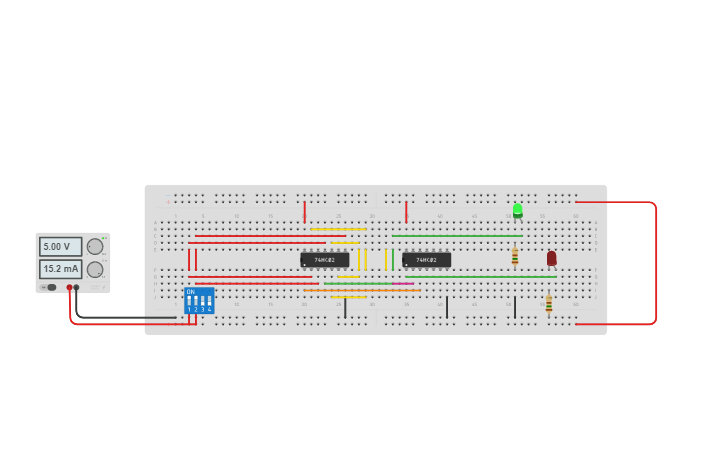 Circuit design half adder using NOR gates - Tinkercad