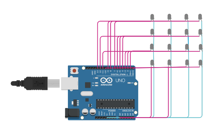 Circuit design Matriz de LED 4x4 - Tinkercad