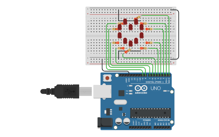 Circuit design Heart shaped LEDs - Tinkercad