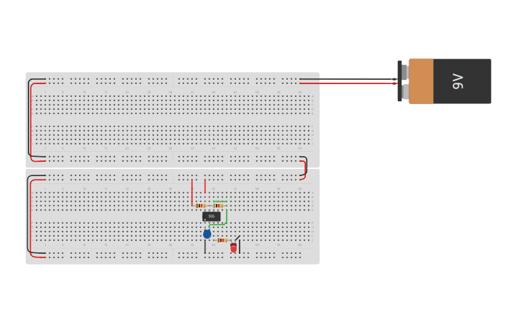 Circuit design Flashing led with 555 timer - Tinkercad