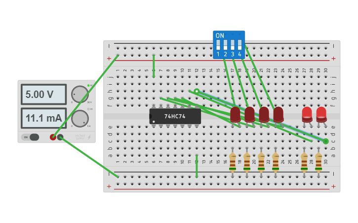 Circuit design 74HC74 - Tinkercad