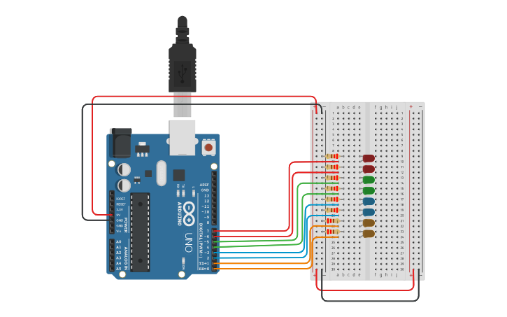 Circuit design Program an LED Light Show - Tinkercad